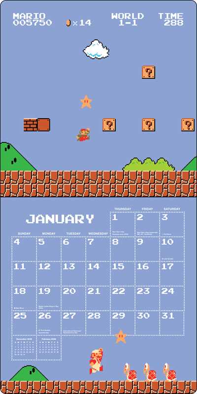 Super Mario Bros. 8-Bit Retro 2026 Wall Calendar | Hartford Prints