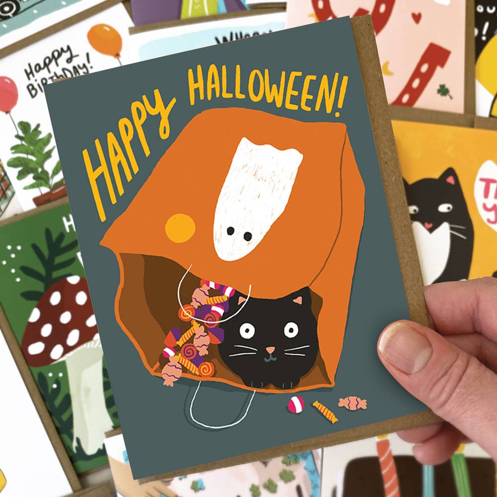 Cat in Candy Bag - Halloween Card | Hartford Prints