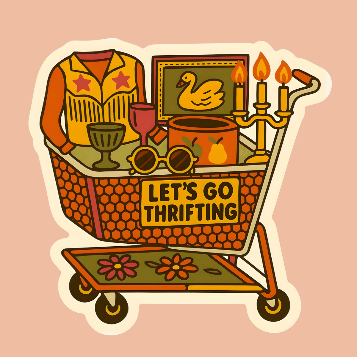 Let’s Go Thrifting Vintage Shopping Cart Sticker | Hartford Prints
