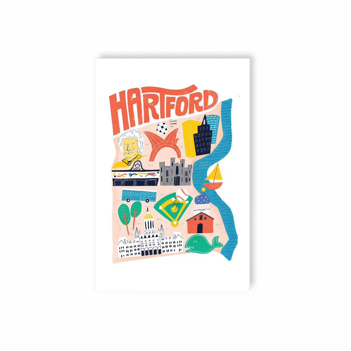 Hartford Illustrated Map Postcard | Hartford Prints